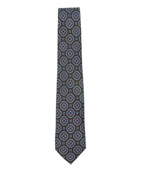 BIGI Geometric-patterned Silk Necktie - Red