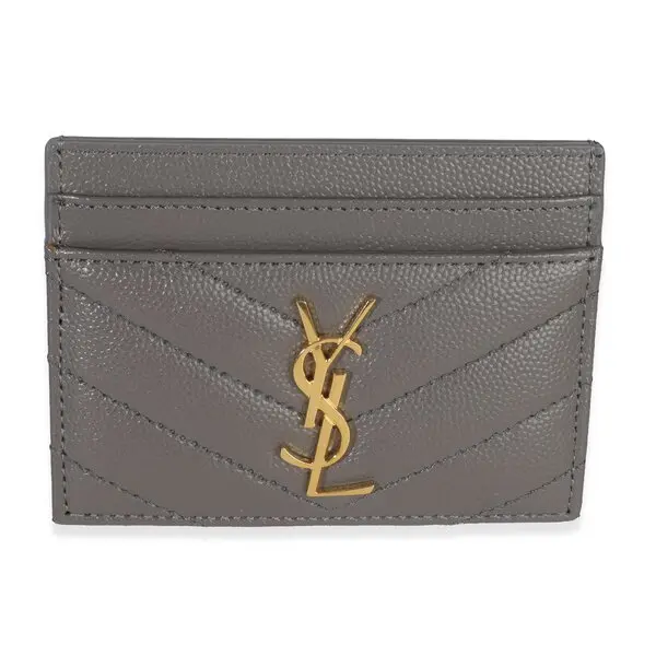 Saint Laurent Fog Grain De Poudre Matelasse Cassandre Card Case - Gray