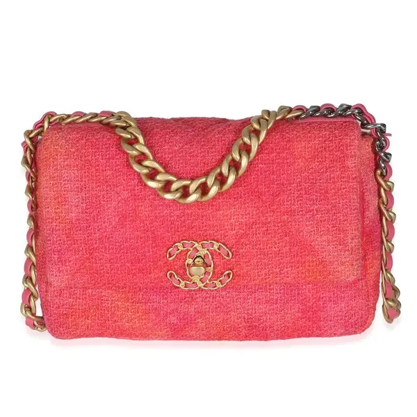 Chanel Tweed Quilted 19 Flap Bag - Pink