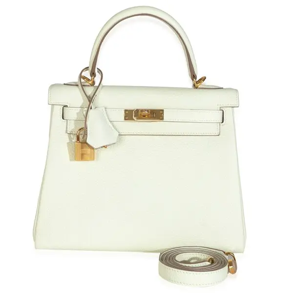 Hermès Mushroom Togo Retourne Kelly 25 Ghw - White