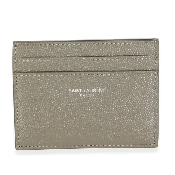 Saint Laurent Olive Green Grain De Poudre Credit Card Case - Black