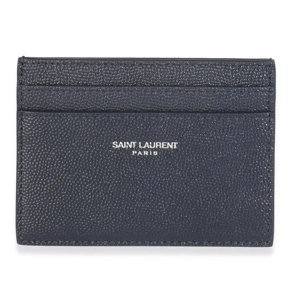 Saint Laurent Navy Grain De Poudre Credit Card Case - Blue