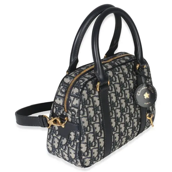 Dior Navy Oblique Canvas D-vibe Bowling Bag
