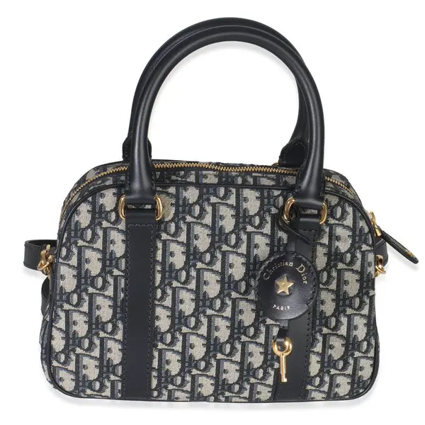 Dior Navy Oblique Canvas D-vibe Bowling Bag - Blue