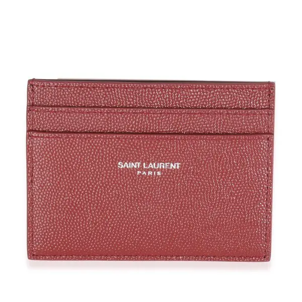 Saint Laurent Wine Grain De Poudre Credit Card Case - Red