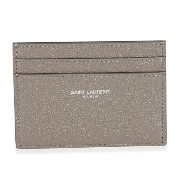 Saint Laurent Light Grey Grain De Poudre Credit Card Case - Gray