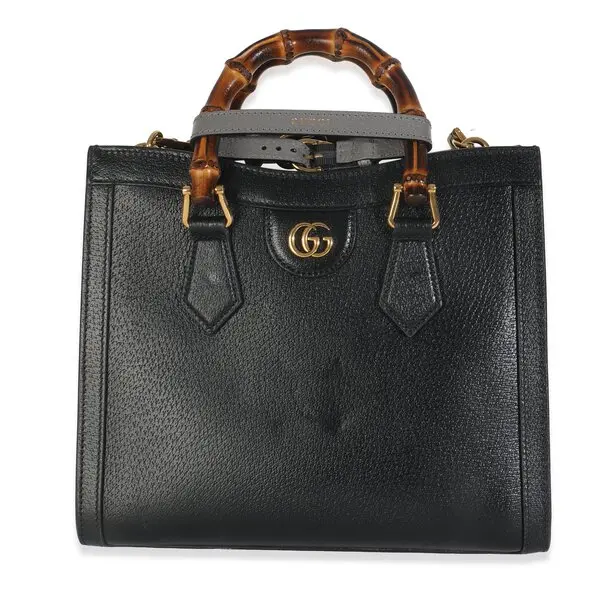 Gucci Diana Tote Dusty Grey Textured Dollar Calfskin With Web - Black