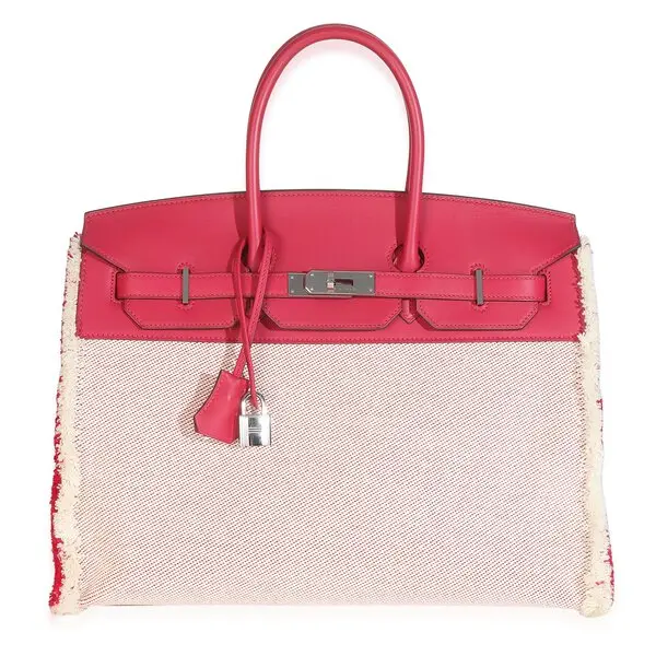 Hermès Framboise Ecru Swift Twill H Fray Birkin 35 Phw - Pink