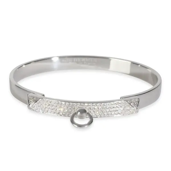 Hermès White Gold Diamond Collier De Chien Bracelet - White_gold
