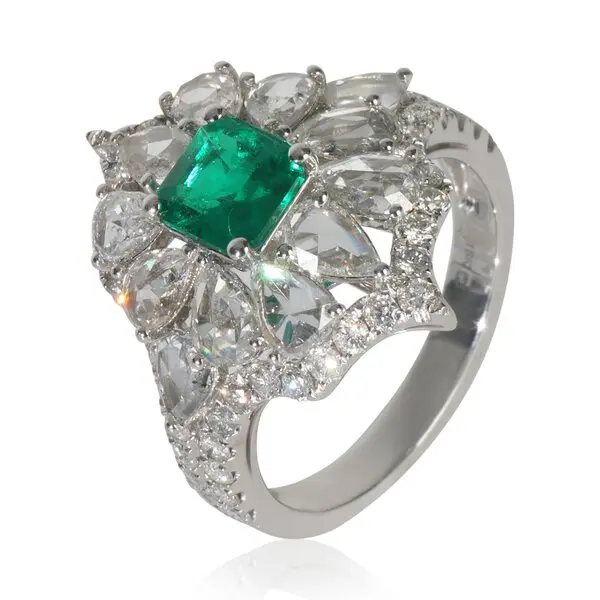 MYGEMMA 18k White Gold Emerald And Diamond Cocktail Ring