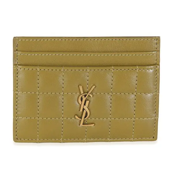 Saint Laurent Olive Drab Quilted Lambskin Cassandre Credit Card Case - Green