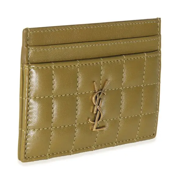 Saint Laurent Olive Drab Quilted Lambskin Cassandre Credit Card Case - Green