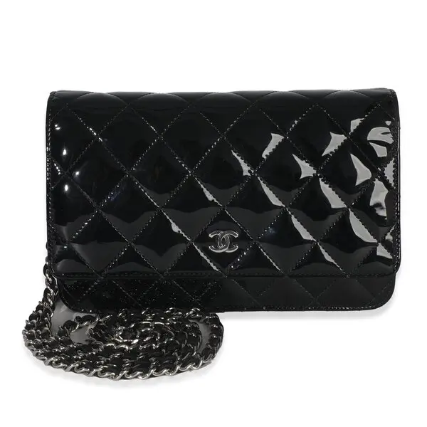 Chanel Quilted Patent Classic Wallet On Chain - Black