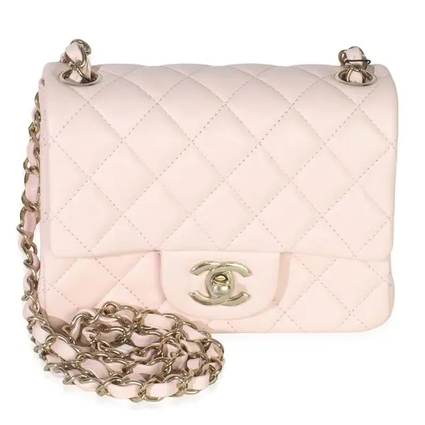 Chanel Quilted Lambskin Square Flap Bag - Pink
