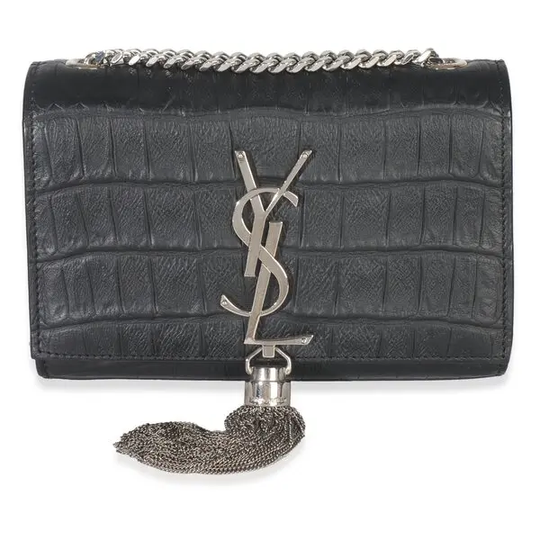 Saint Laurent Crocodile Embossed Monogram Kate Tassel - Black