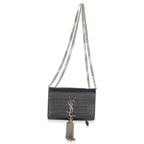 Saint Laurent Crocodile Embossed Monogram Kate Tassel