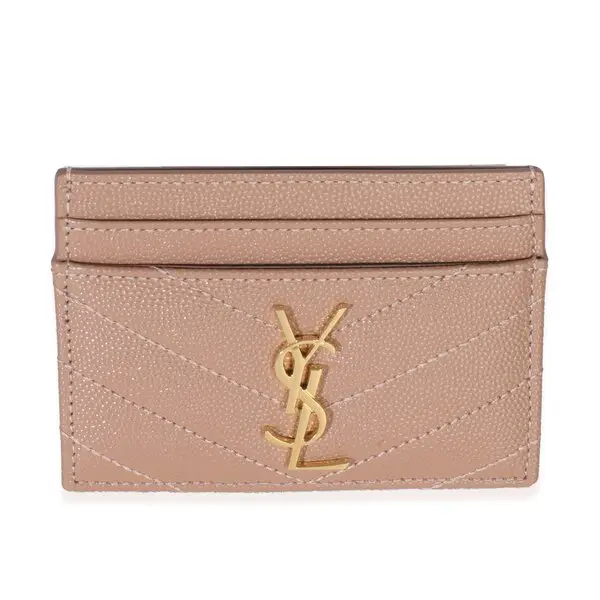 Saint Laurent Pale Grain De Poudre Matelasse Cassandre Card Case - Pink