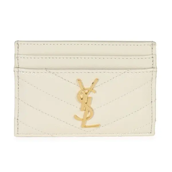 Saint Laurent Blanc Vintage Grain De Poudre Matelasse Cassandre Card Case - White