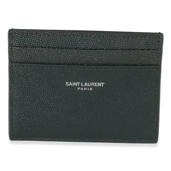 Saint Laurent Dark Khaki Grain De Poudre Credit Card Case - Green