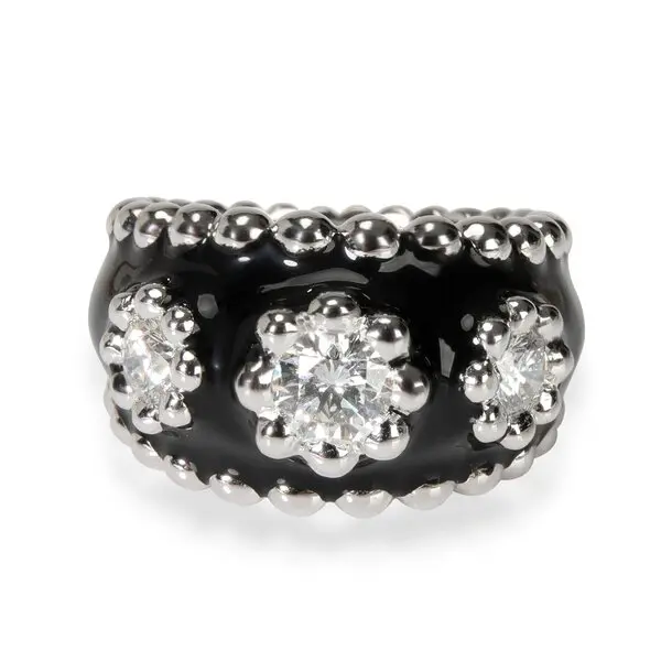 Chanel Vintage Diamond And Enamel Cocktail Ring - White_gold