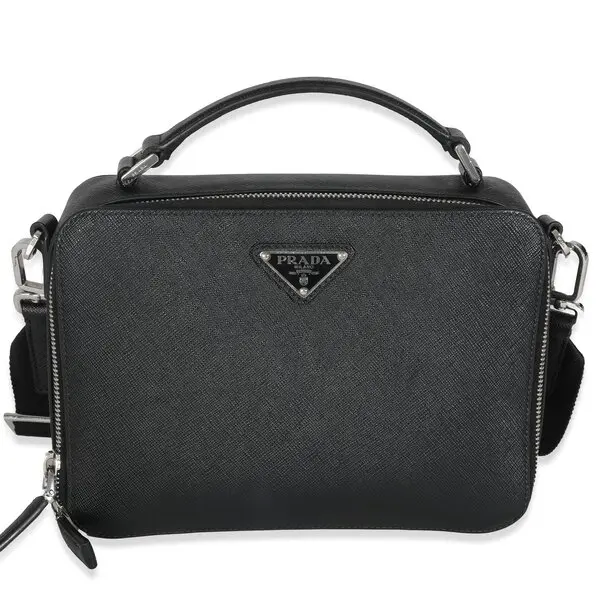 Prada Saffiano Brique Crossbody Bag - Black