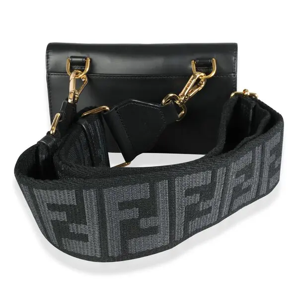 Fendi Calfskin Flat Baguette With Strap - Black