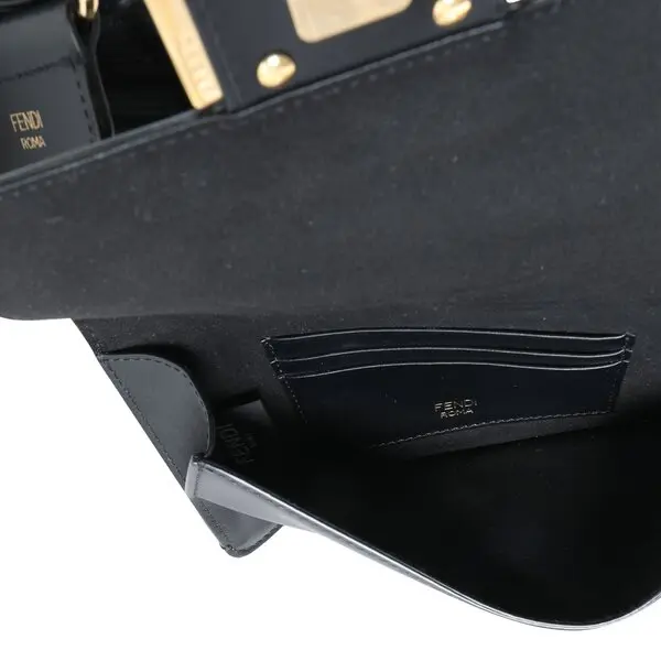 Fendi Calfskin Flat Baguette With Strap - Black