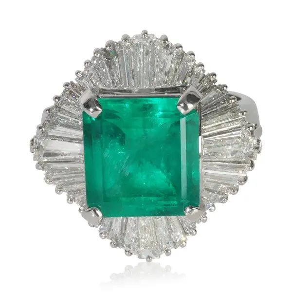 MYGEMMA Emerald And Diamond Ballerina Ring - Platinum