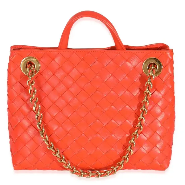 Bottega Veneta Nappa Intrecciato Andiamo With Chain - Orange