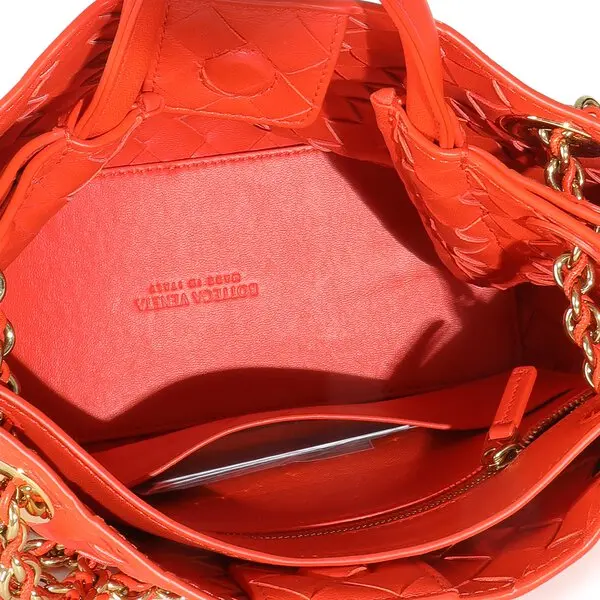 Bottega Veneta Nappa Intrecciato Andiamo With Chain - Orange