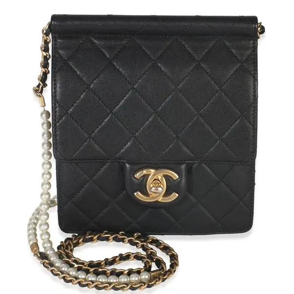 Chanel Quilted Goatskin Pearls Flap Bag - Black