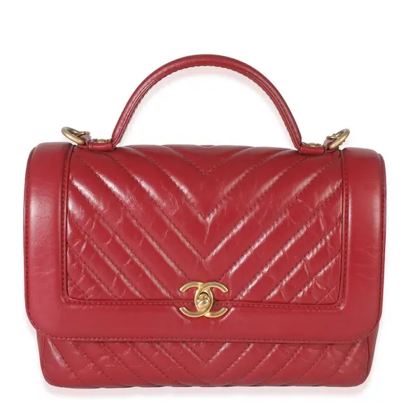Chanel Chevron Calfskin Top Handle Flap Bag - Red