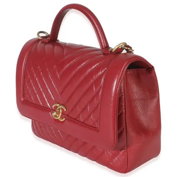 Chanel Chevron Calfskin Top Handle Flap Bag - Red
