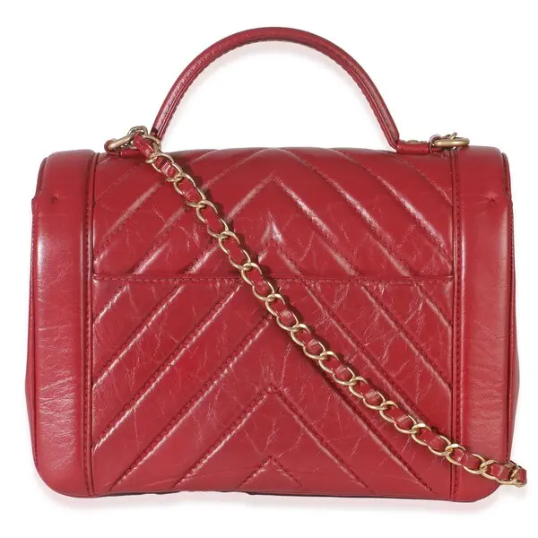 Chanel Chevron Calfskin Top Handle Flap Bag - Red