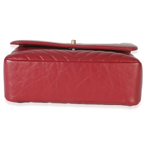 Chanel Chevron Calfskin Top Handle Flap Bag - Red