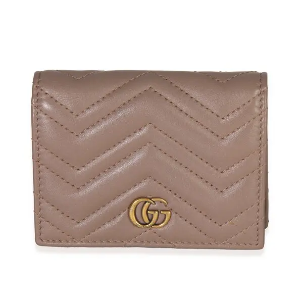 Gucci Porcelain Rose Matelasse Calfskin Gg Card Case Wallet - Neutral