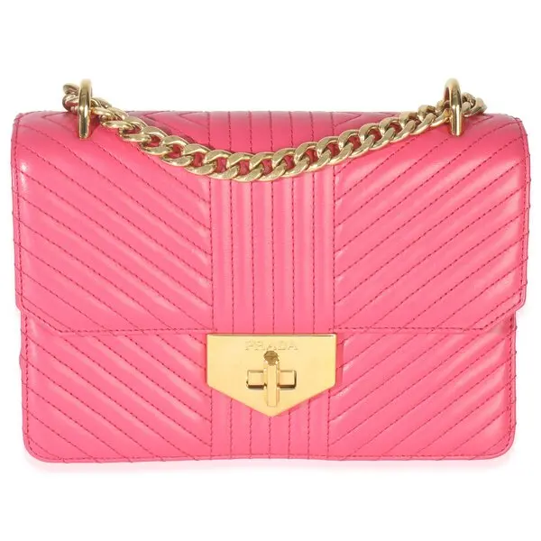 Prada Calfskin Turn Lock Chain Flap Bag - Pink
