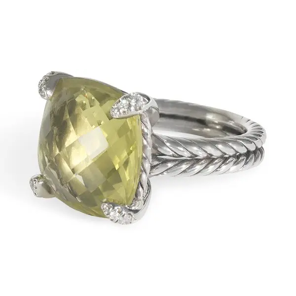 David Yurman Sterling Silver Lemon Quartz And Diamond Chatelaine Ring