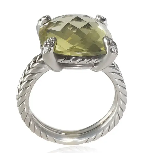 David Yurman Sterling Silver Lemon Quartz And Diamond Chatelaine Ring