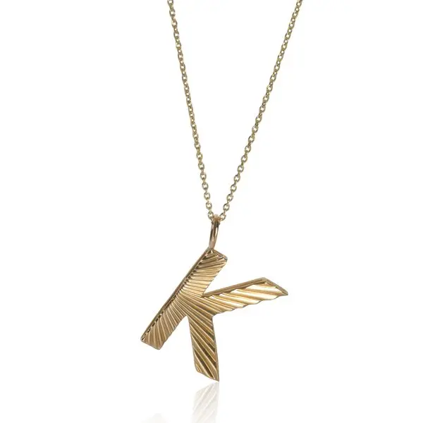MYGEMMA Yellow Gold Sunburst Initial K Pendant - Yellow_gold