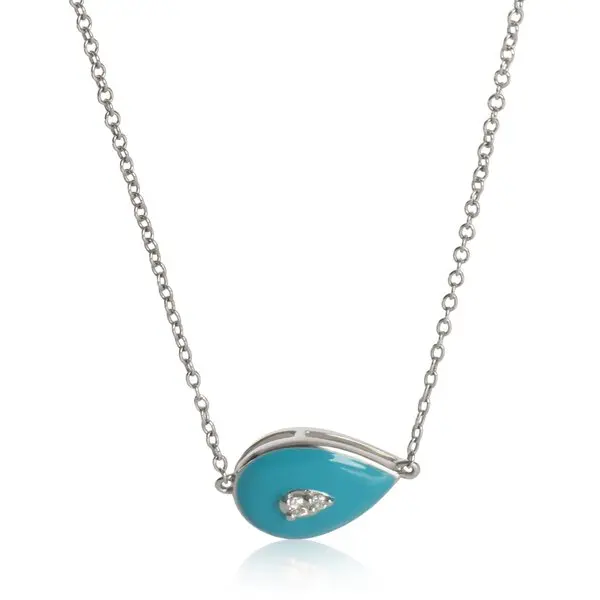 MYGEMMA White Gold, Diamond And Teal Enamel Pendant - White_gold