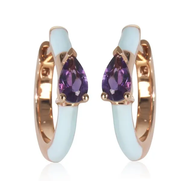 MYGEMMA 14k Rose Gold Amethyst And Enamel Huggie Earrings - Rose_gold