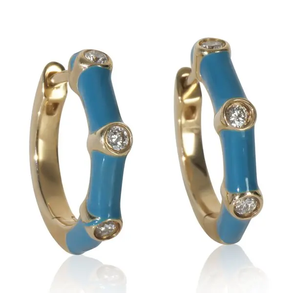MYGEMMA Yellow Gold Diamond And Blue Enamel Huggie - Yellow_gold