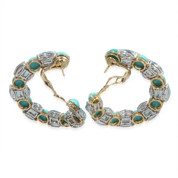 Etho Maria 18k White Gold & Yellow Gold Turquoise And Blue Topaz Hoop Earrings