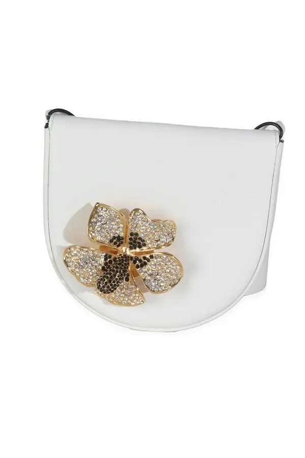 Loewe Calfskin Heel Metal Flower Crossbody - White