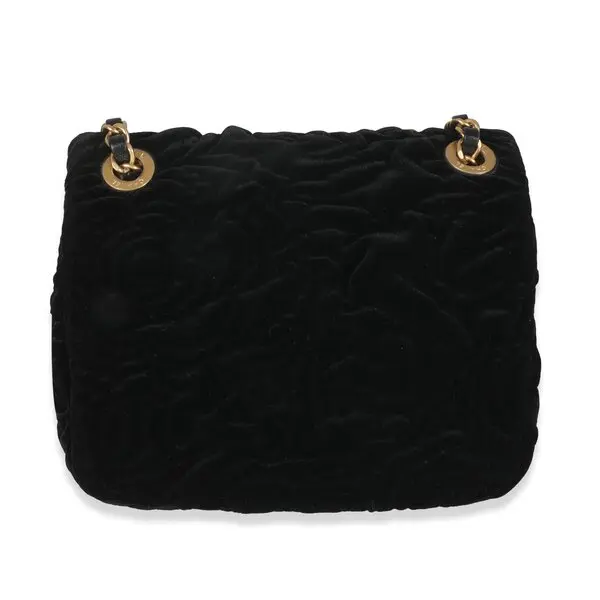 Chanel Camellia Embossed Velvet Square Flap Bag - Black