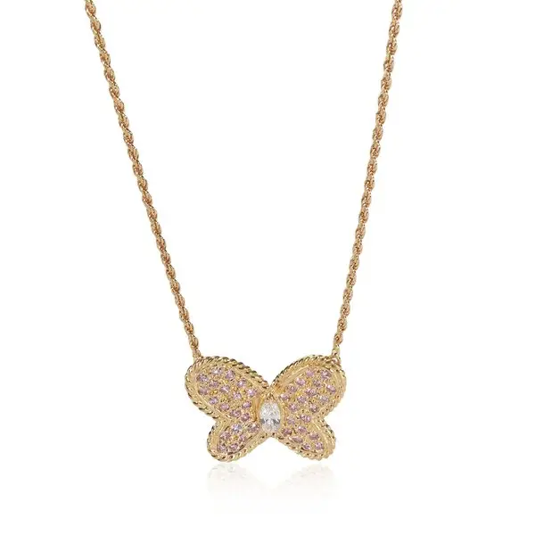 Graff Pink And White Diamond Butterfly Necklace - Yellow_gold
