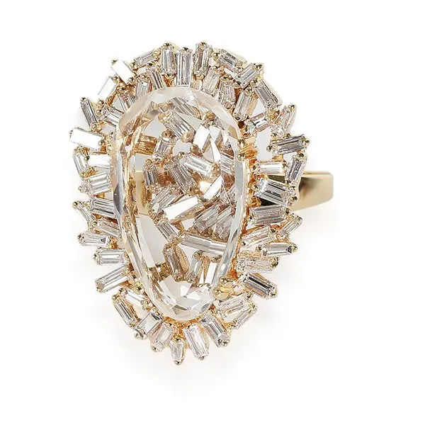 SUZANNE KALAN 18k Yellow Gold Baguette Diamond And Crystal Ring - Yellow_gold