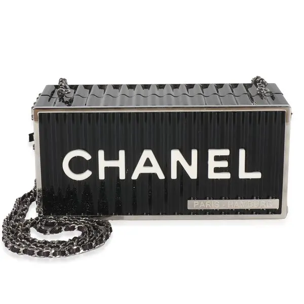 Chanel 18a Lucite Paris Hamburg Minaudiere Shipping Container Clutch - Black
