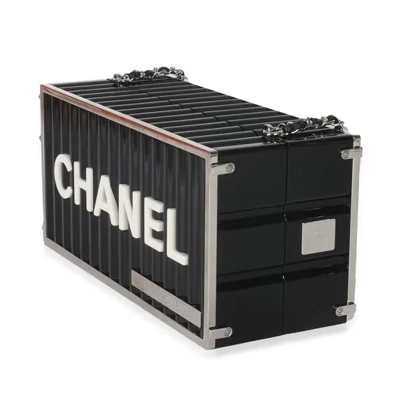 Chanel 18a Lucite Paris Hamburg Minaudiere Shipping Container Clutch - Black